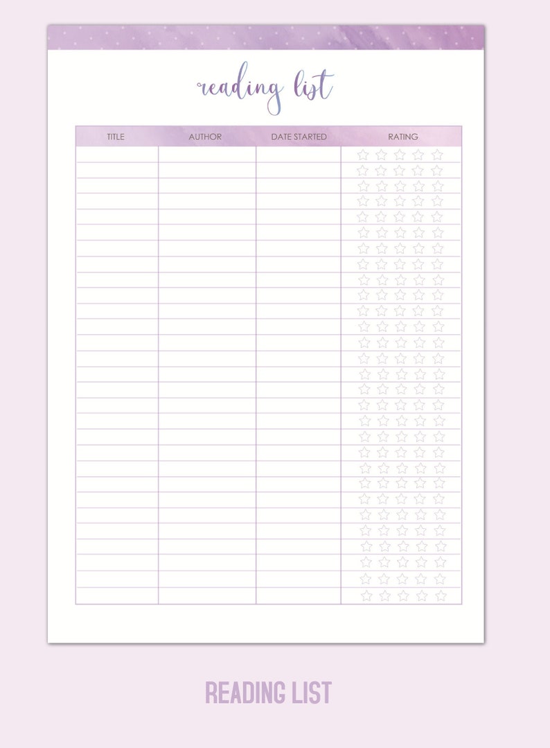 Reading List, Printable Planner Pages, Downloadable Planner Pages ...
