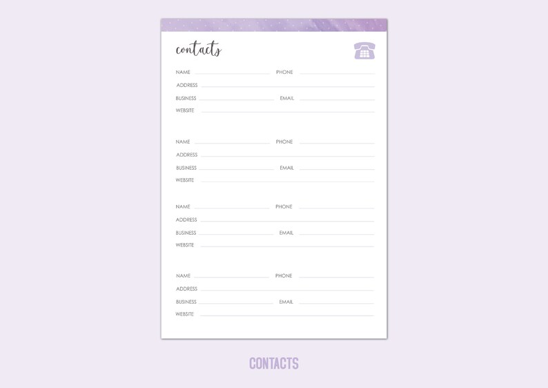 Contacts Insert, Printable Planner Pages, Downloadable Planner Pages ...