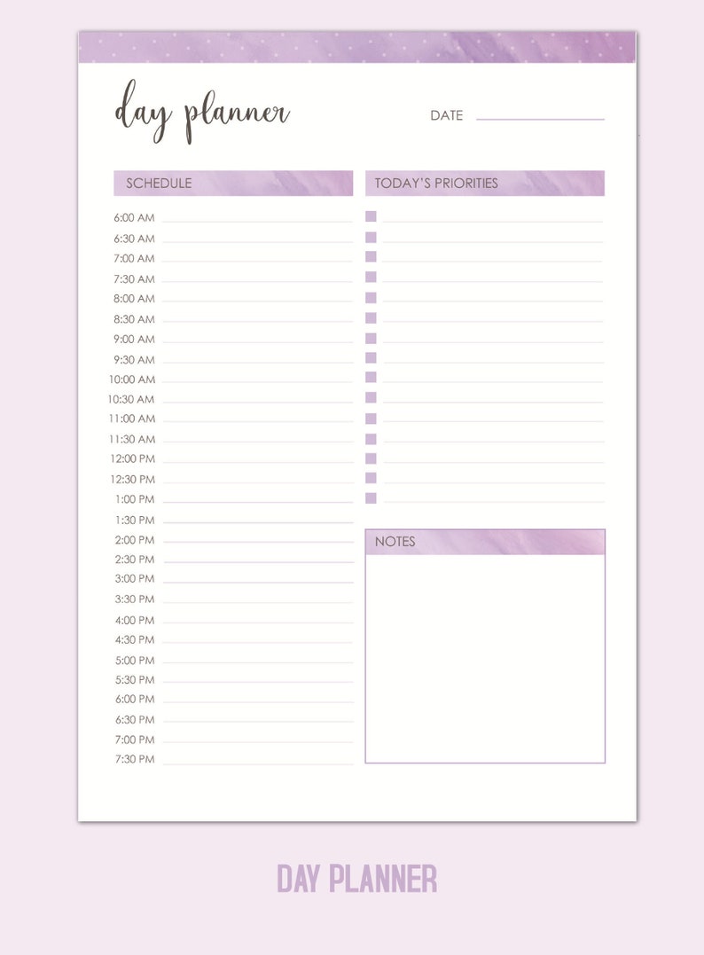 Day Planner Printable Planner Pages Downloadable Planner Etsy