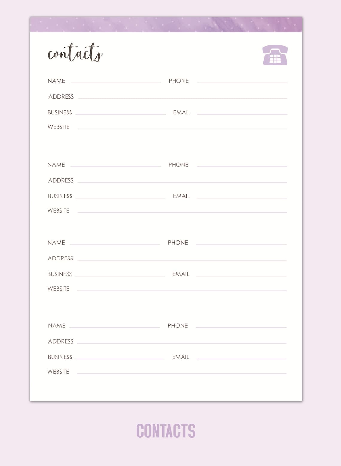 Contacts Insert, Printable Planner Pages, Downloadable Planner Pages ...