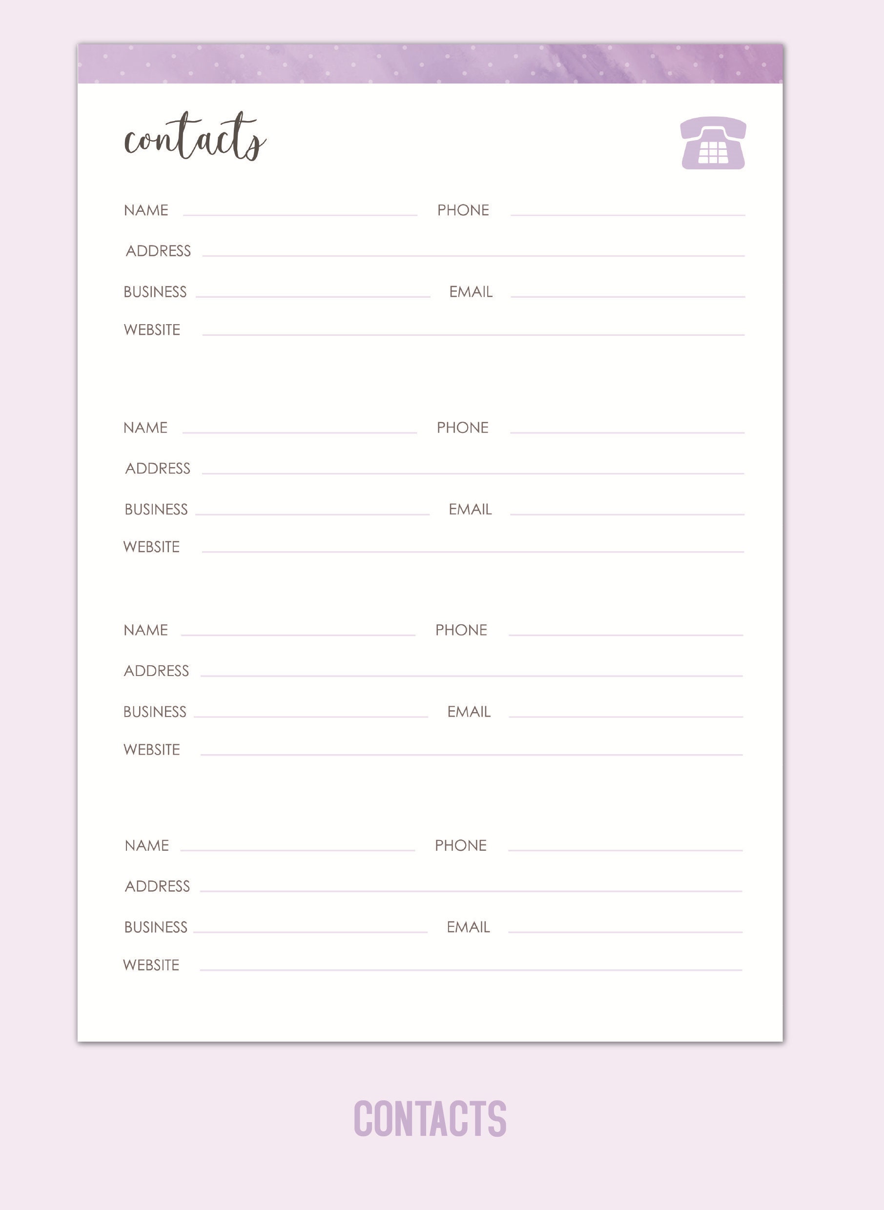 Contacts Insert, Printable Planner Pages, Downloadable Planner Pages ...