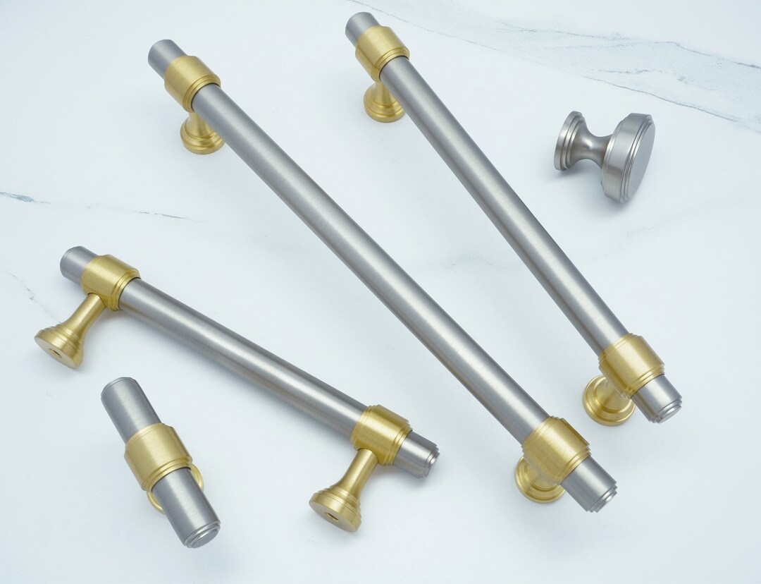 Gold and Silver Combination Handles, Cabinet Handles, Brushed Silver ...