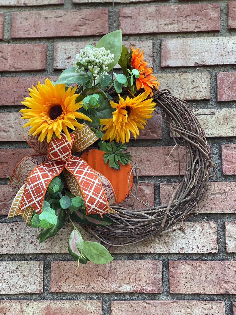 Sunflower Pumpkin Wreath for Front Door Small Fall Wreath - Etsy