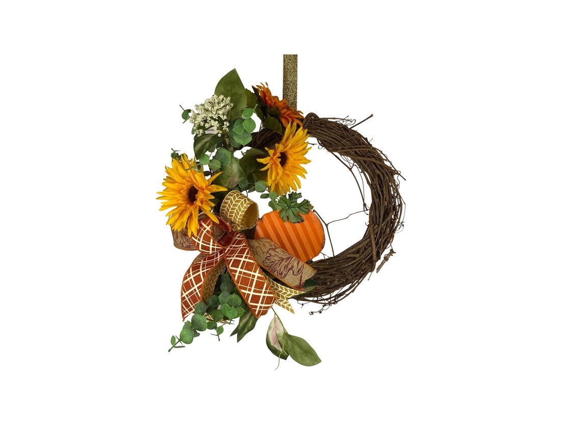Sunflower Pumpkin Wreath for Front Door Small Fall Wreath - Etsy