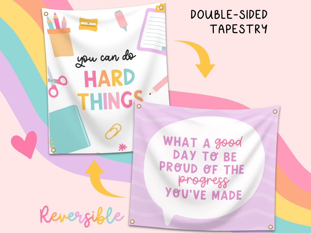 You Can Do Hard Things Classroom Tapestry - Double-sided Inspirational ...