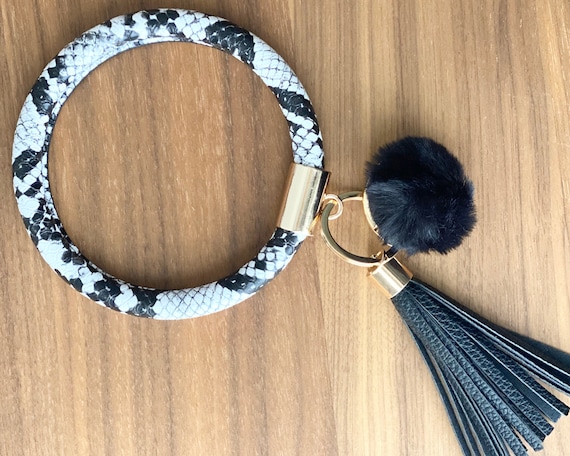 Bangle Key Ring Bracelet Key Chain Wristlet Keychain W Pom | Etsy