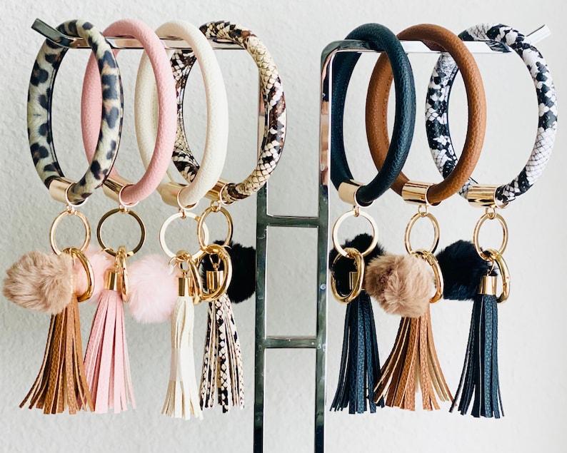 Bangle Key Ring | Bracelet Key Chain | Wristlet Keychain W Pom ...