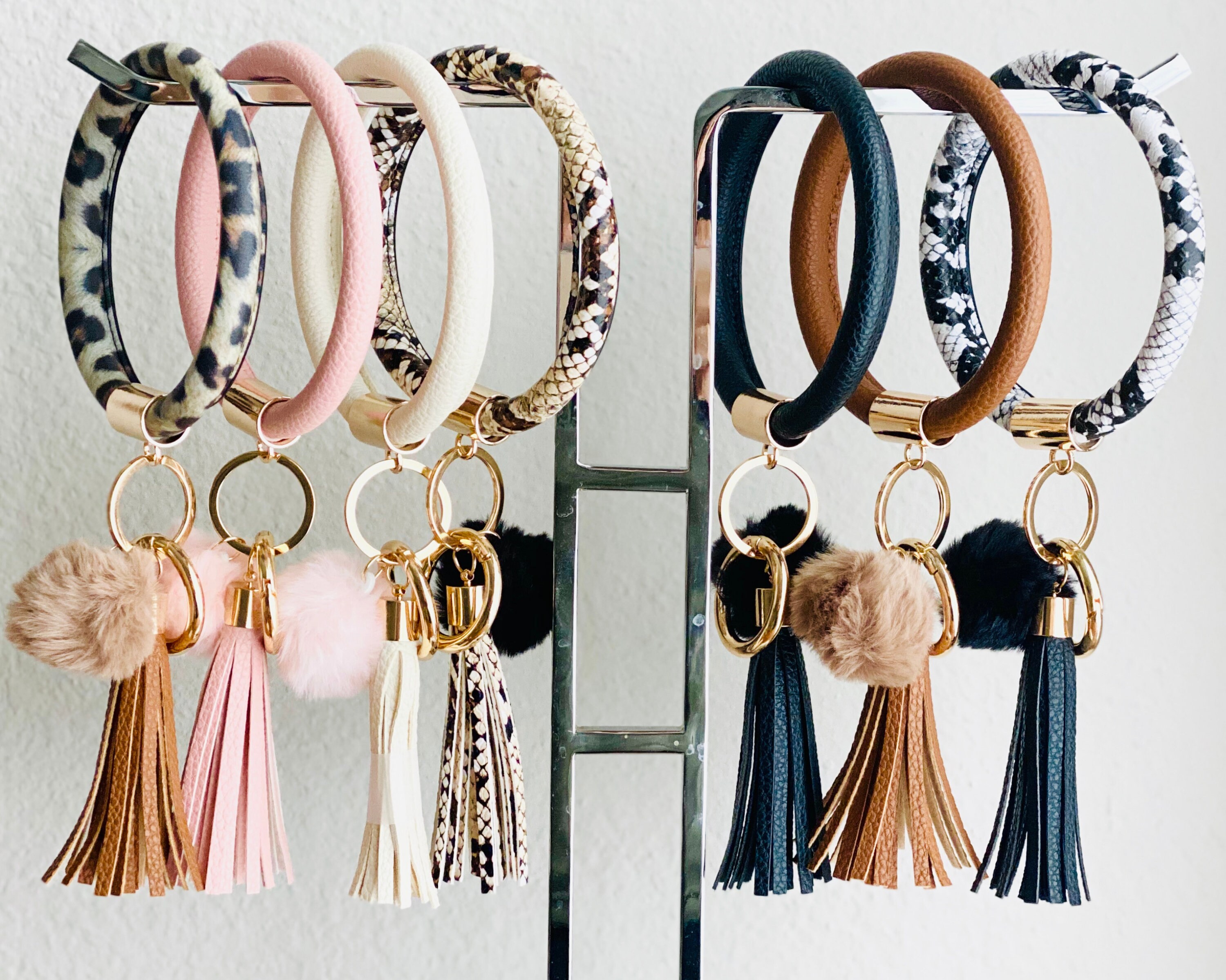 Bangle Key Ring Bracelet Key Chain Wristlet Keychain W Pom | Etsy