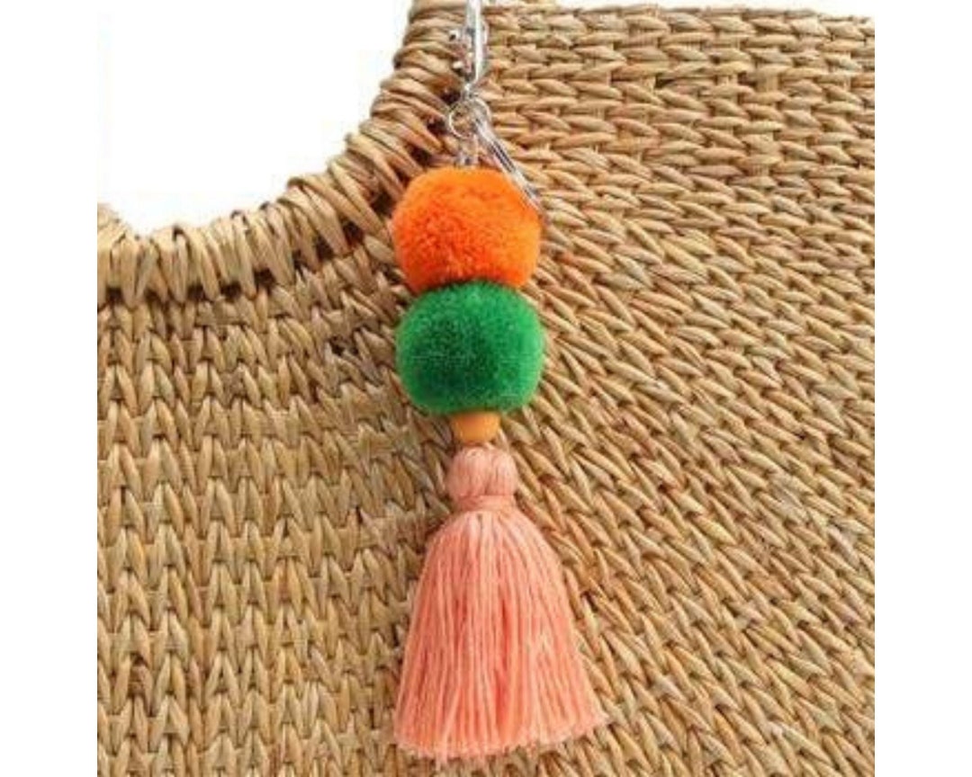 Boho Key Chain | Pom Pom Key Chain | Tassel Keychain | Pouf Purse Charm ...