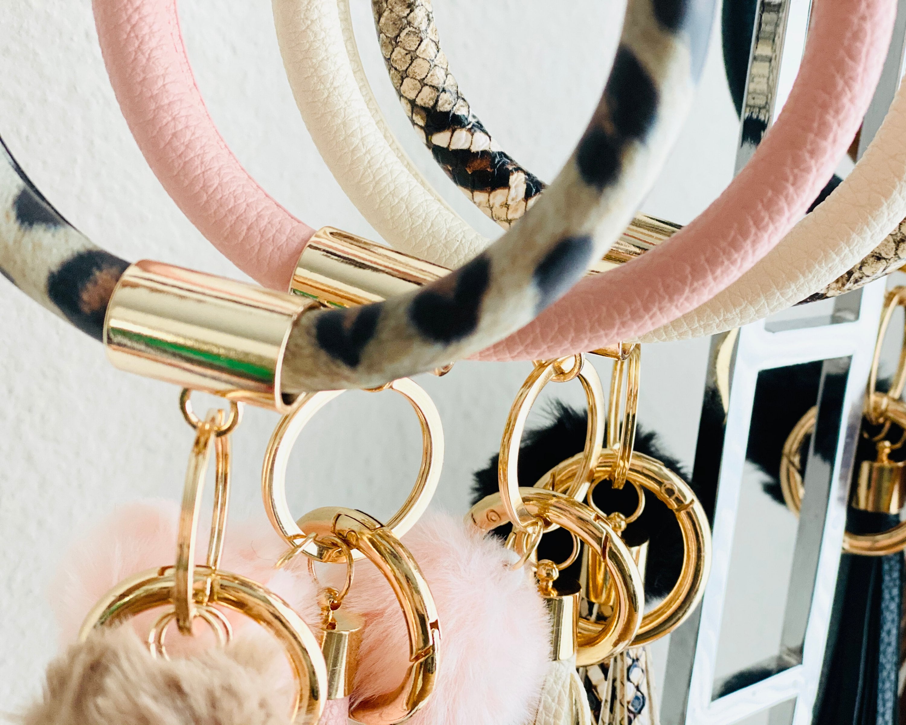 Bangle Key Ring Bracelet Key Chain Wristlet Keychain W Pom | Etsy