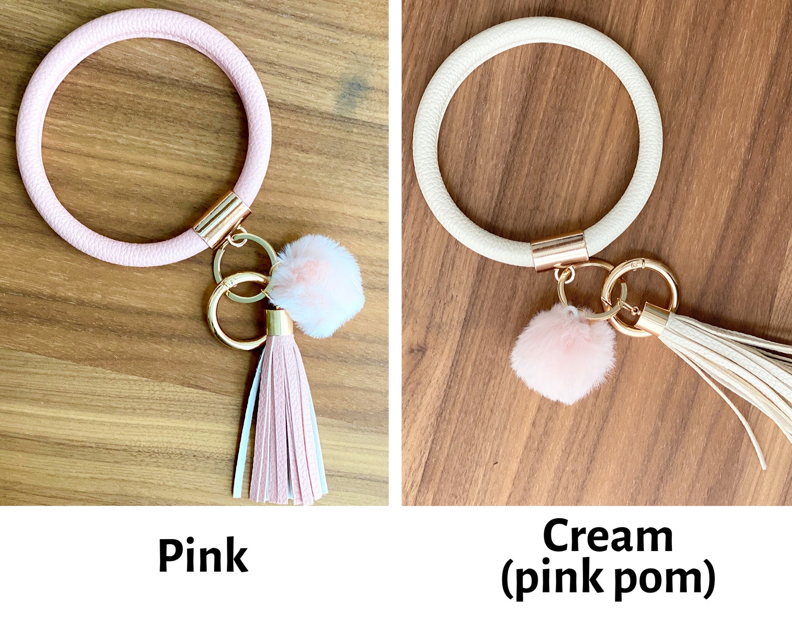 Bangle Key Ring Bracelet Key Chain Wristlet Keychain W Pom - Etsy