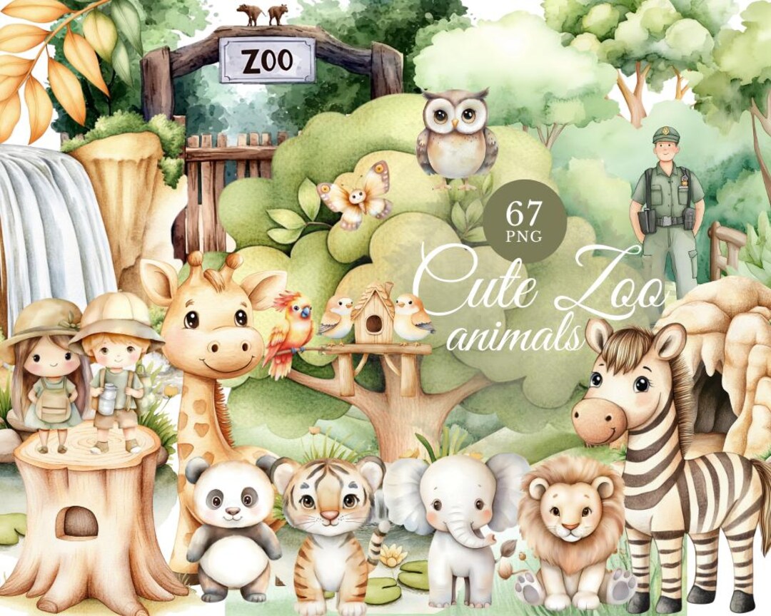 67 Cute Zoo Animals Clipart Lanimal Nursery L PNG Digital Download L ...