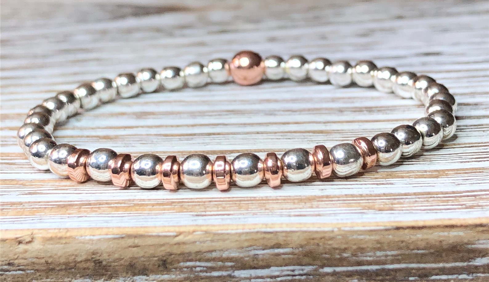 Silver and Rose Gold Bracelet Boho Bead Bracelet for women | Etsy