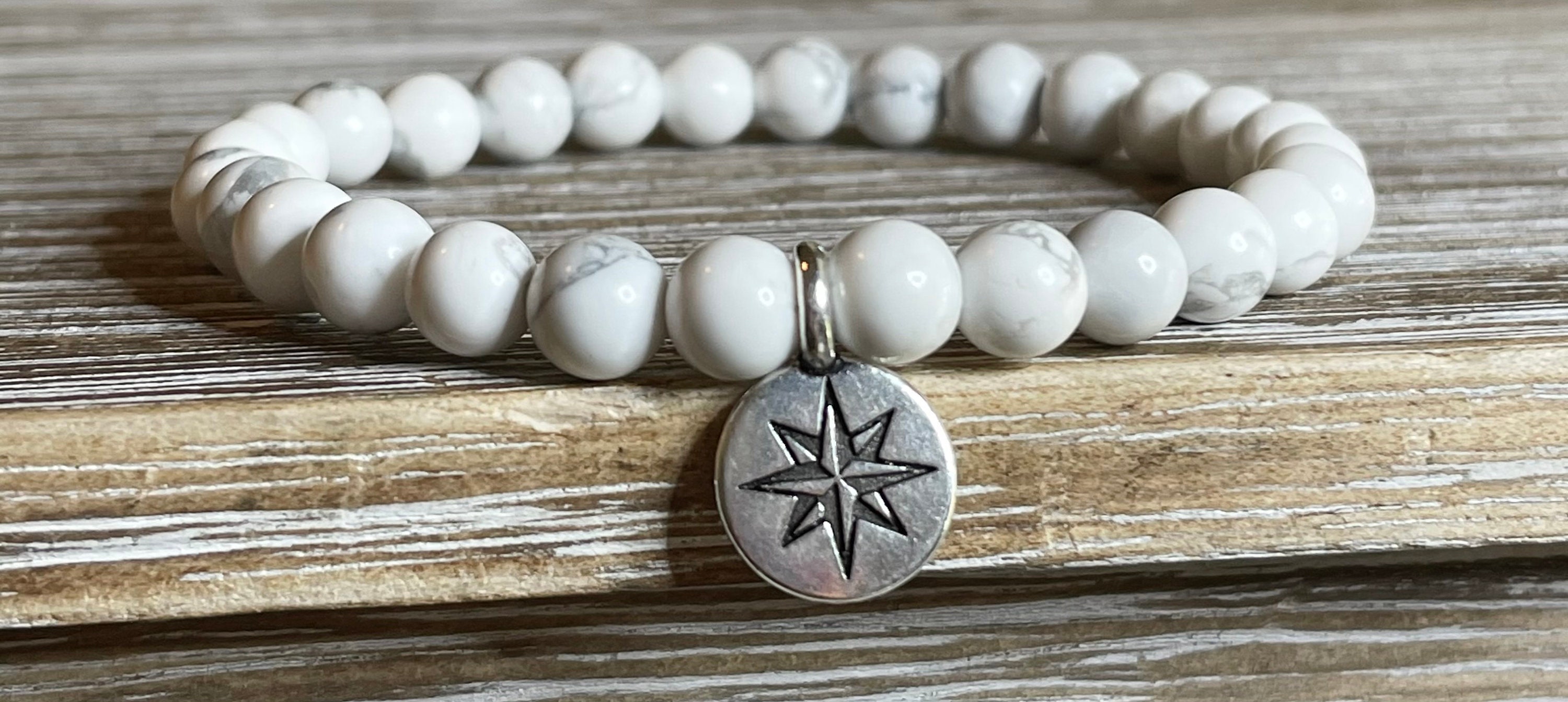 White Gemstone Beaded Bracelet North Star charm bracelet for | Etsy
