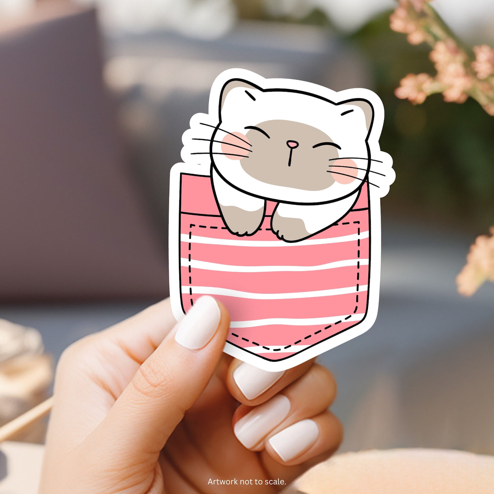 Cat Pocket With 7 Options, Cute Cat Sticker, Waterproof Vinyl Sticker ...
