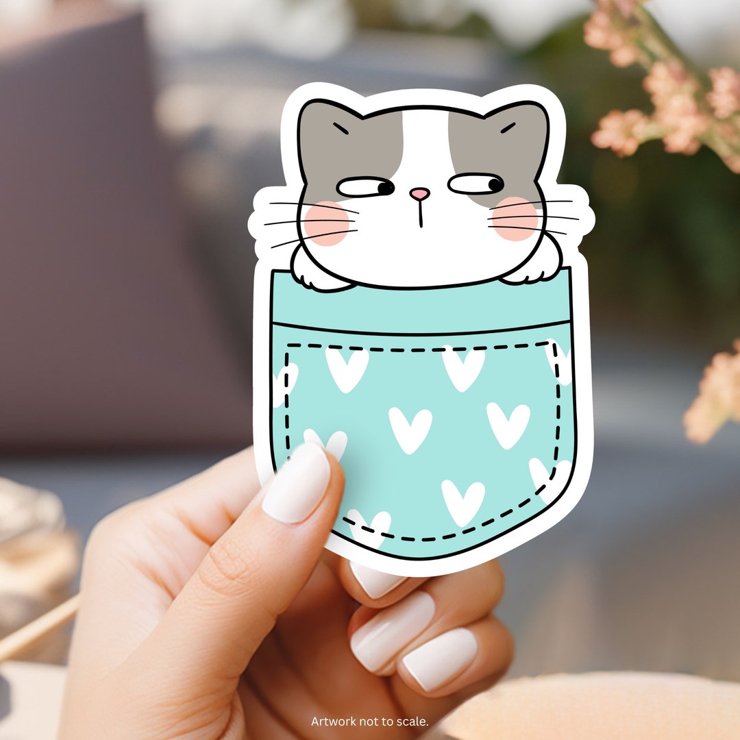 Cat Pocket With 7 Options, Cute Cat Sticker, Waterproof Vinyl Sticker ...