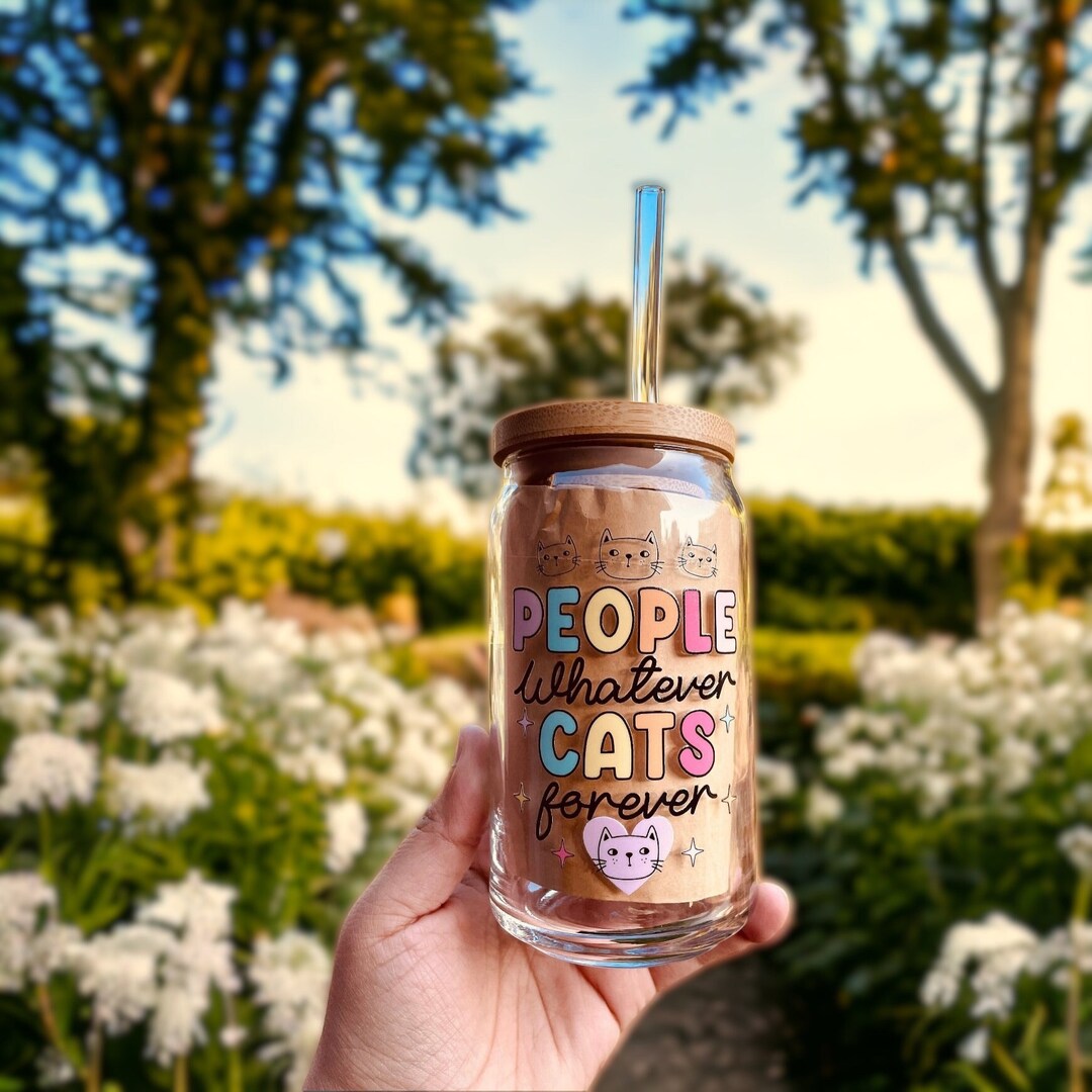 People Whatever, Cats Forever Iced Glass Coffee Cup Proceeds Will Be ...