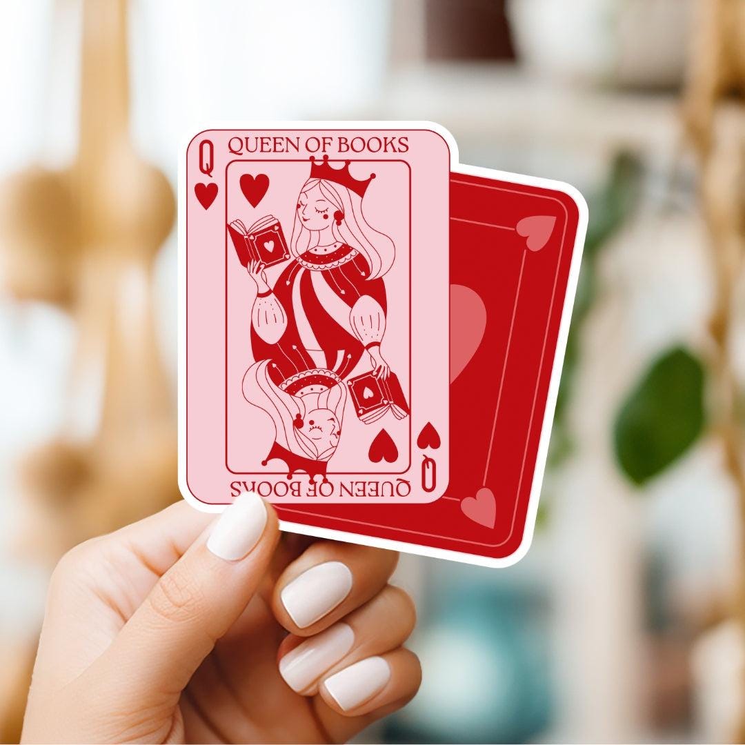 Queen of Books Playing Cards Sticker | Stickers for Kindle | Matte ...