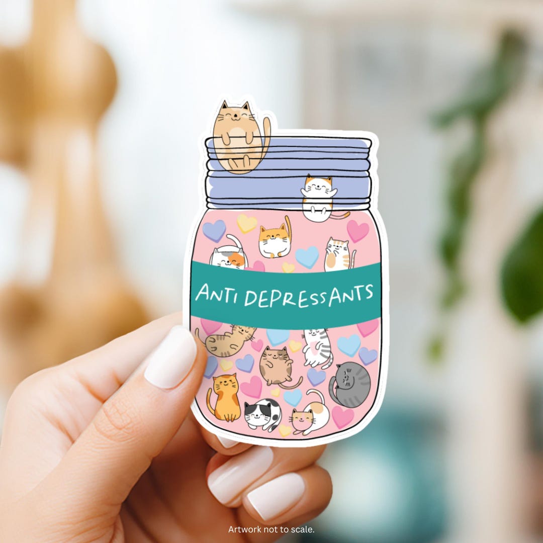 Cat Anti Depressant Sticker, Waterproof Vinyl Sticker , Book Lovers ...
