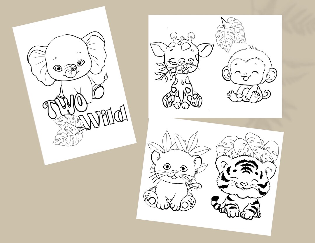 Digital Download two Wild Coloring Book, Coloring Page Bundle for ...