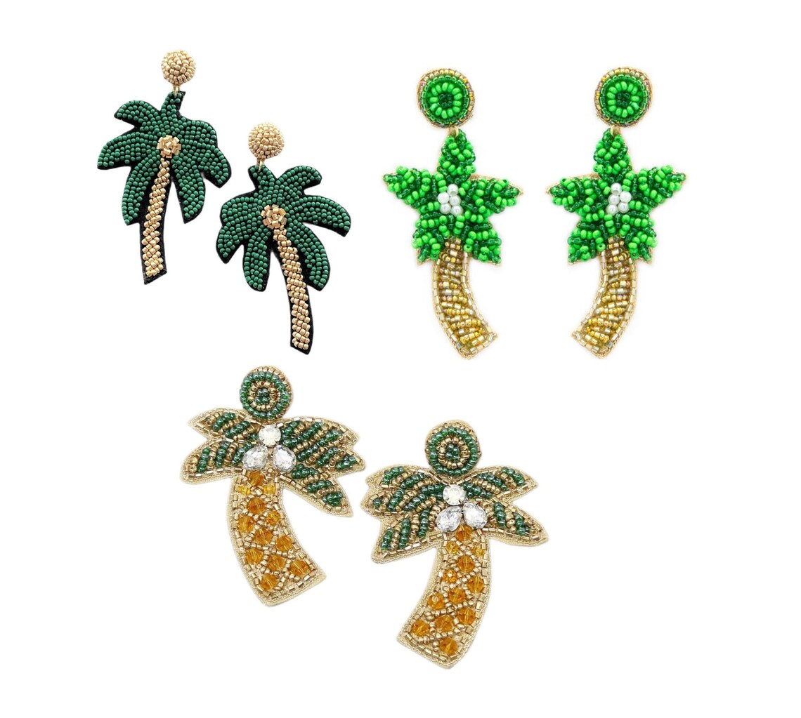 Palm Tree/coconut Tree Beaded Earrings - Etsy