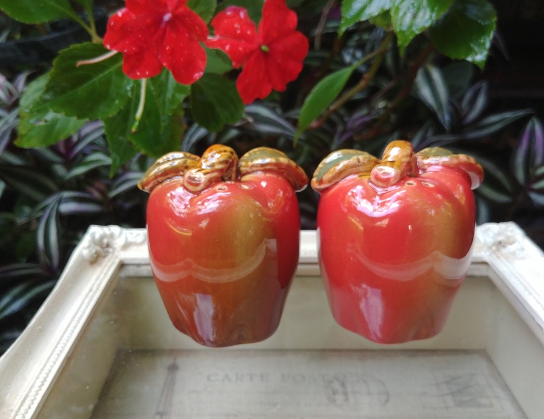 Red Delicious Apple Salt and Pepper Shakers / Vintage Shiny Red Apples ...