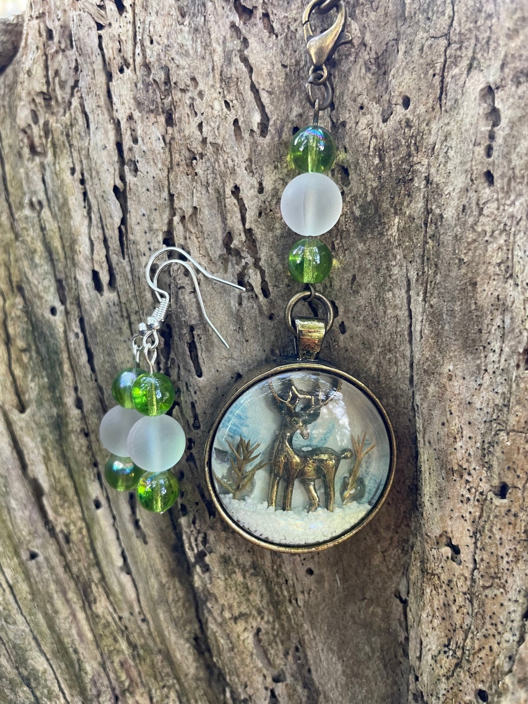 Winter Stag Pendant Necklace With Matching Earrings/ Christmas Reindeer ...