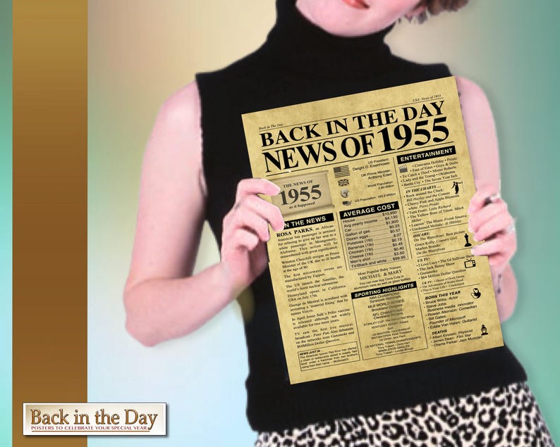 70 Years Ago Back in 1955 Old Newspaper Style Anniversary Poster, US ...