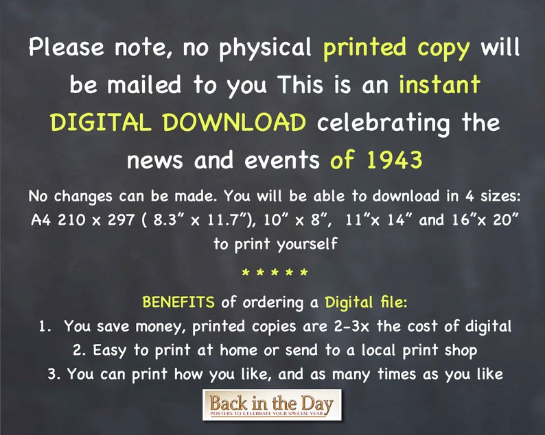 The Year You Were Born 1943, Celebration News Poster, Back in the Day ...