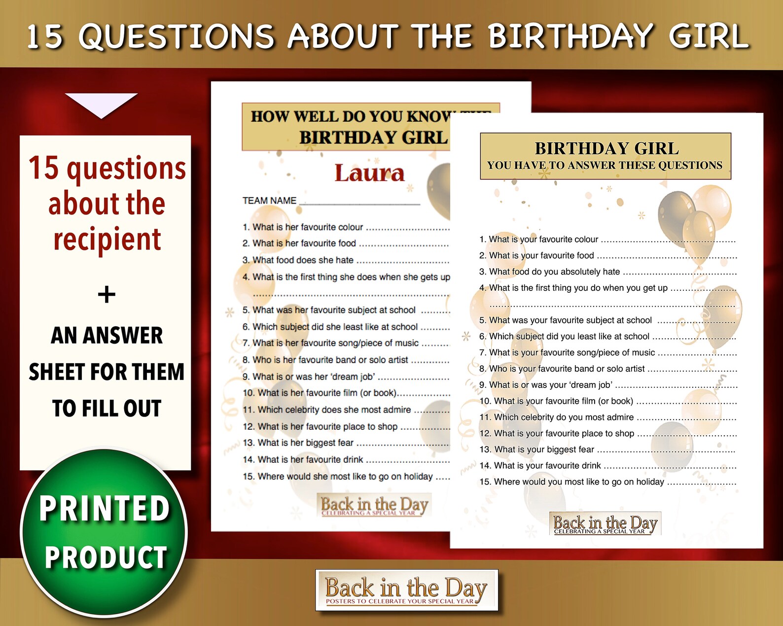 70th Birthday Girl Party Quiz. A Quiz Party Game Born in - Etsy