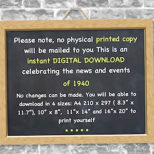 The Year You Were Born 1940, Celebration News Poster, Back in the Day ...