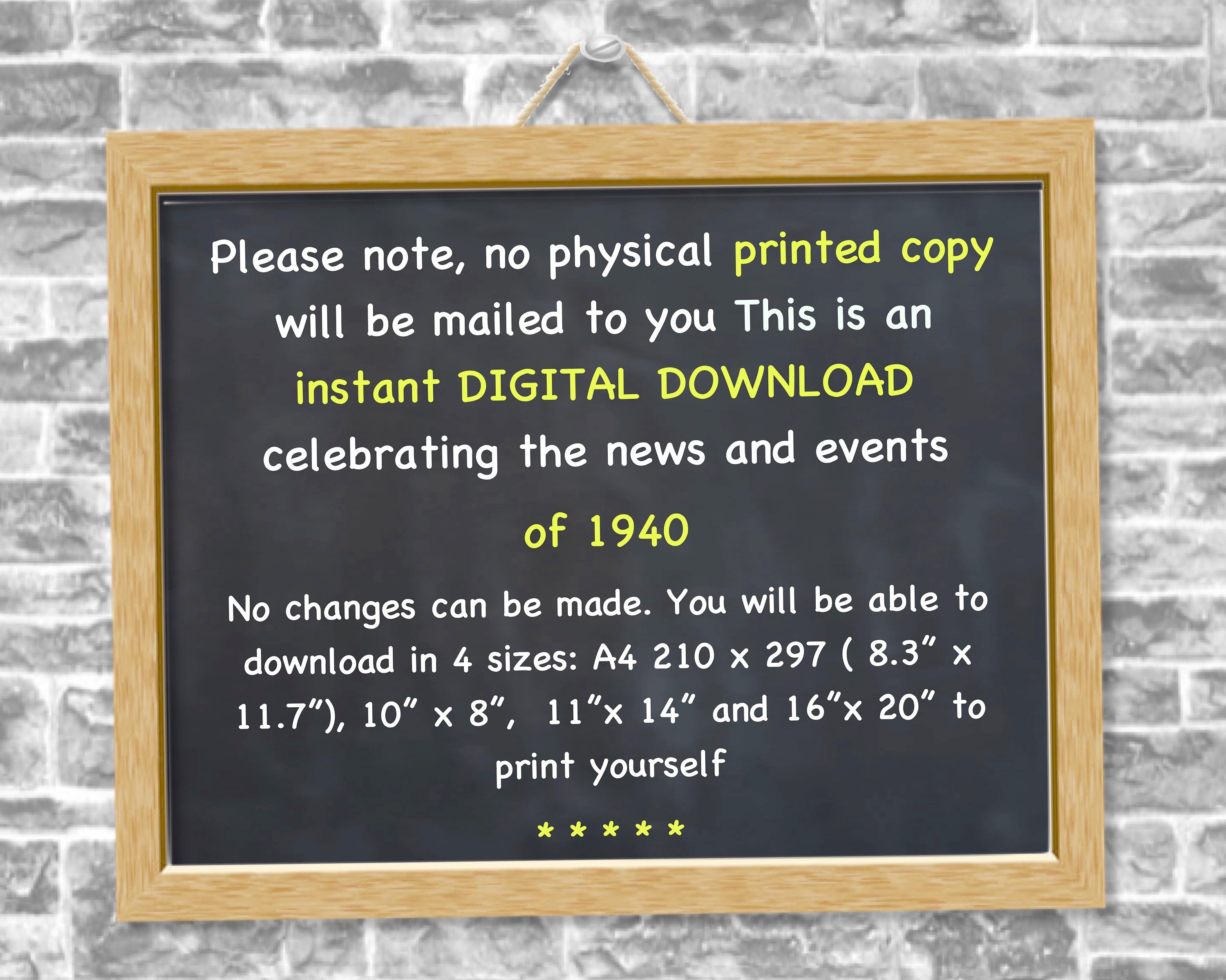 The Year You Were Born 1940, Celebration News Poster, Back in the Day ...