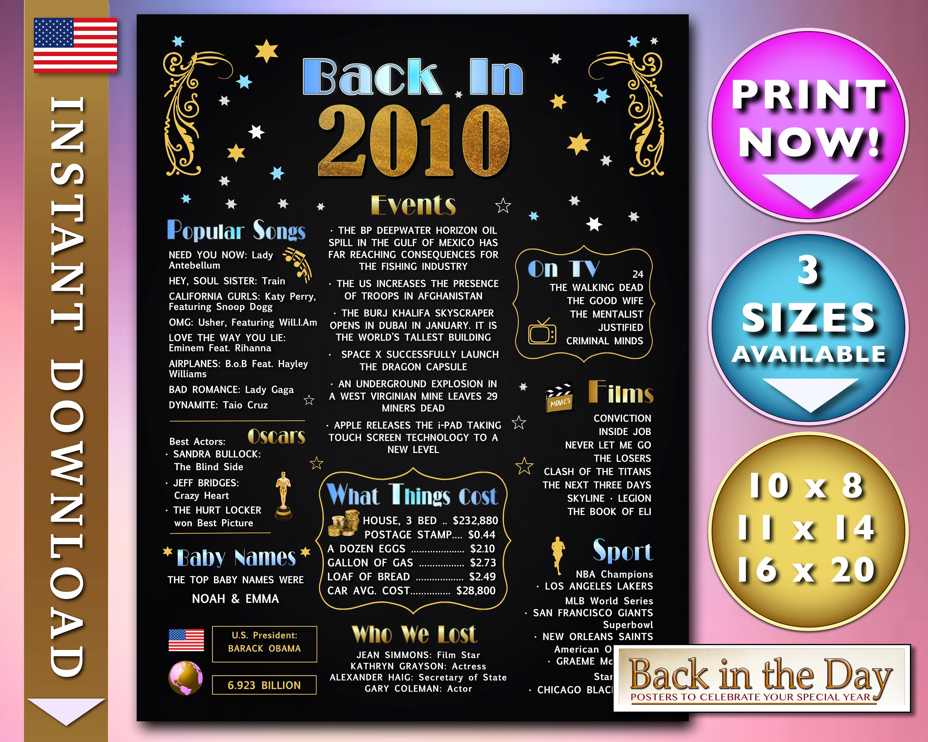 The Year You Were Born 2010, Celebration Chalkboard Style Poster, Back ...