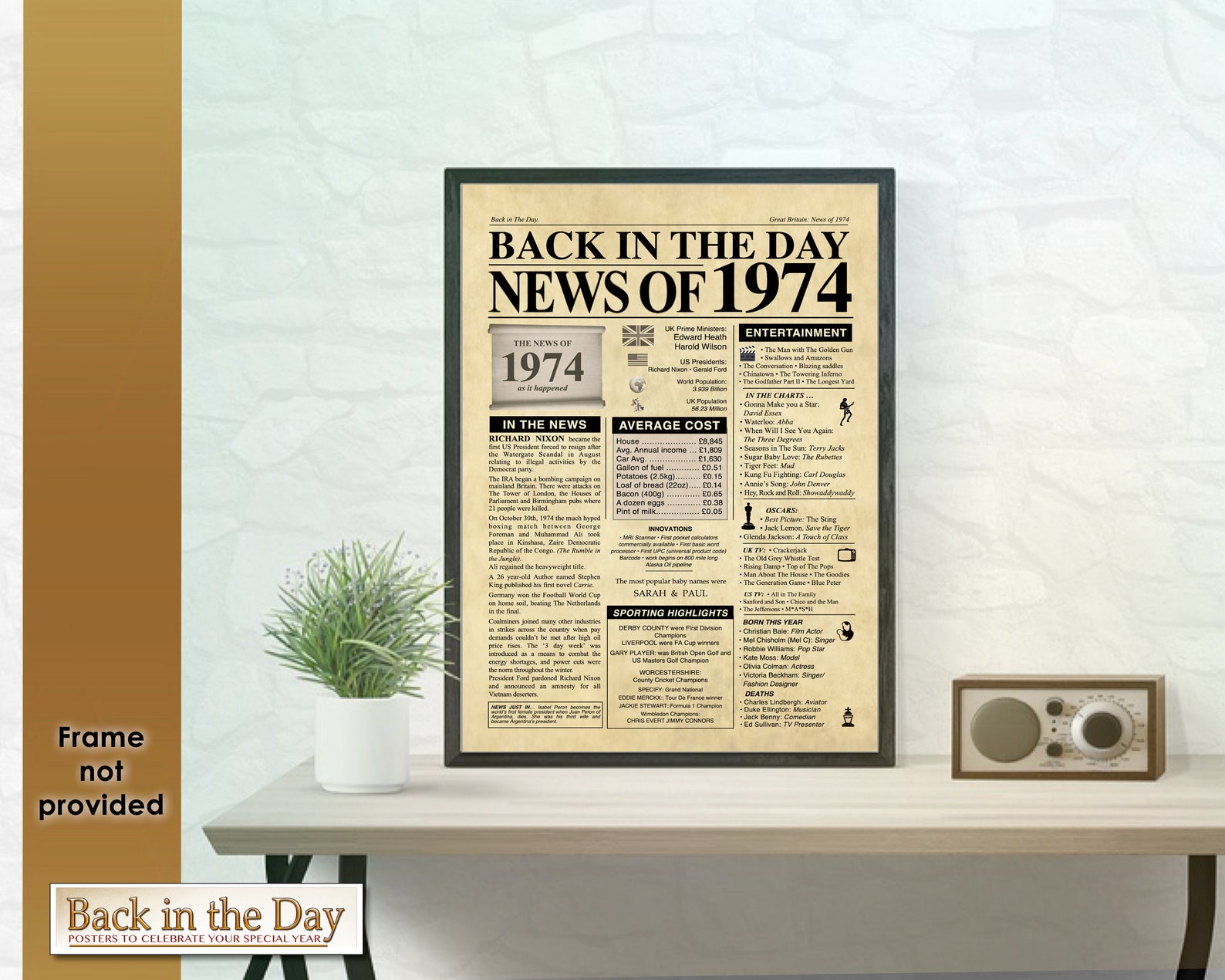 1974, Celebration News Poster, Back in the Day 1974. UK Version - Etsy