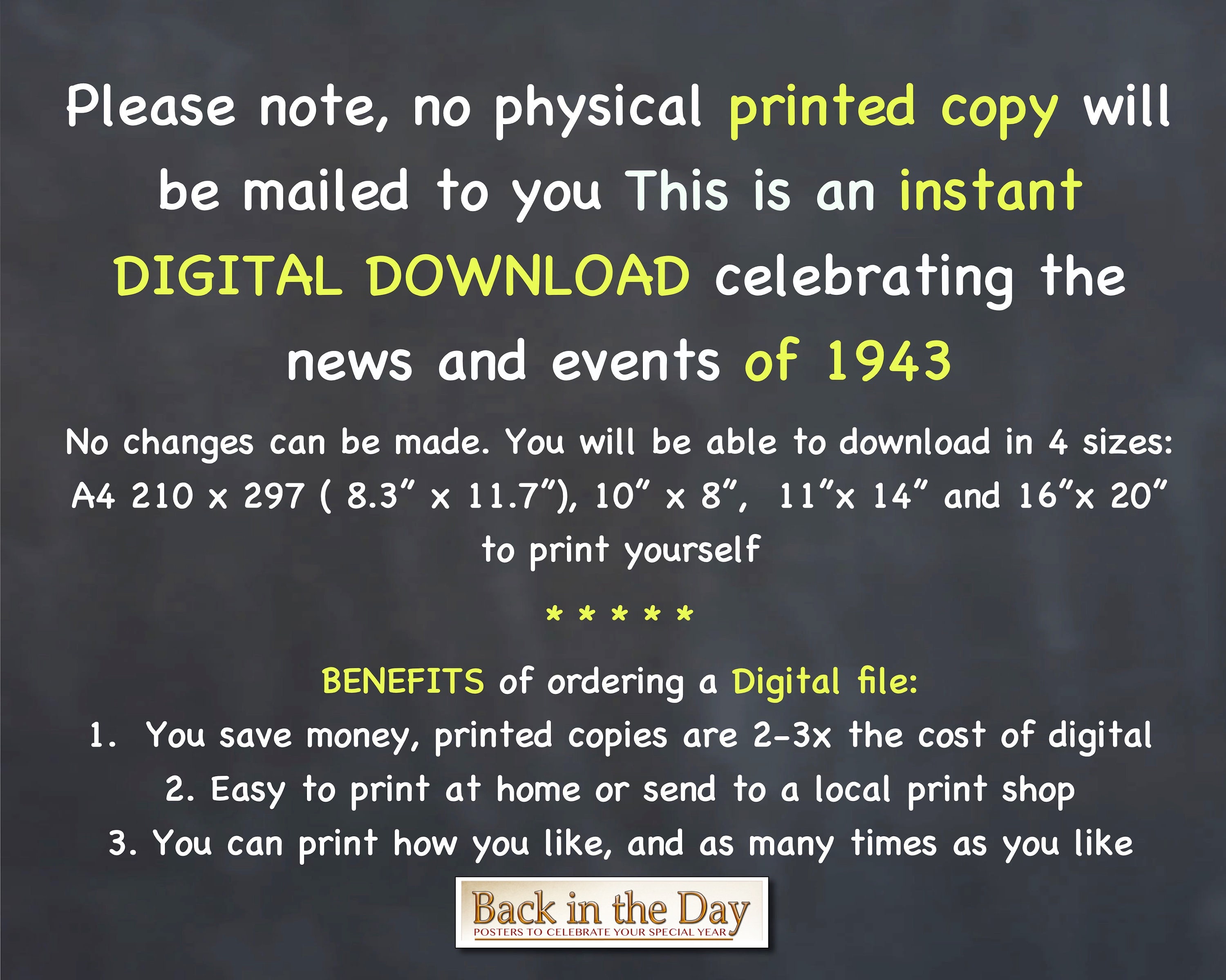 The Year You Were Born 1943, Celebration News Poster, Back in the Day ...