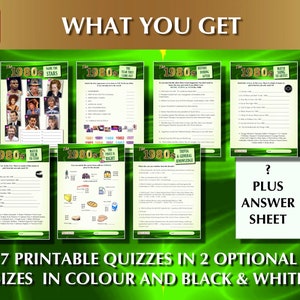 1980's Printable, Trivia Quiz Game Bundle, Instant Download, Party Gift ...
