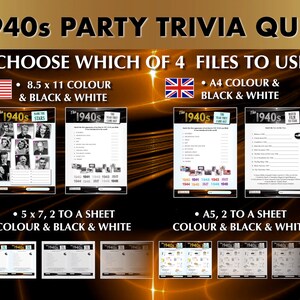 1940's Printable, Trivia Quiz Game Bundle, Instant Download, Party Gift ...