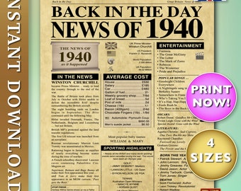 The Year You Were Born 1940, Celebration News Poster, Back in the Day ...
