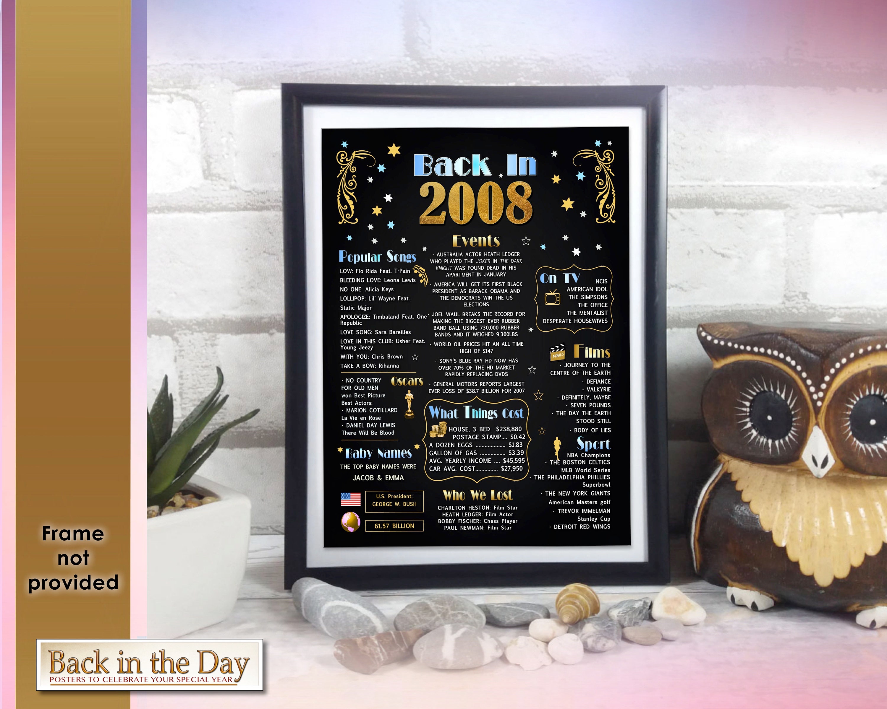 The Year You Were Born 2008, Celebration Chalkboard Style Poster, Back ...