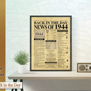 1944, Celebration News Poster, Back in the Day 1944. UK Version - Etsy