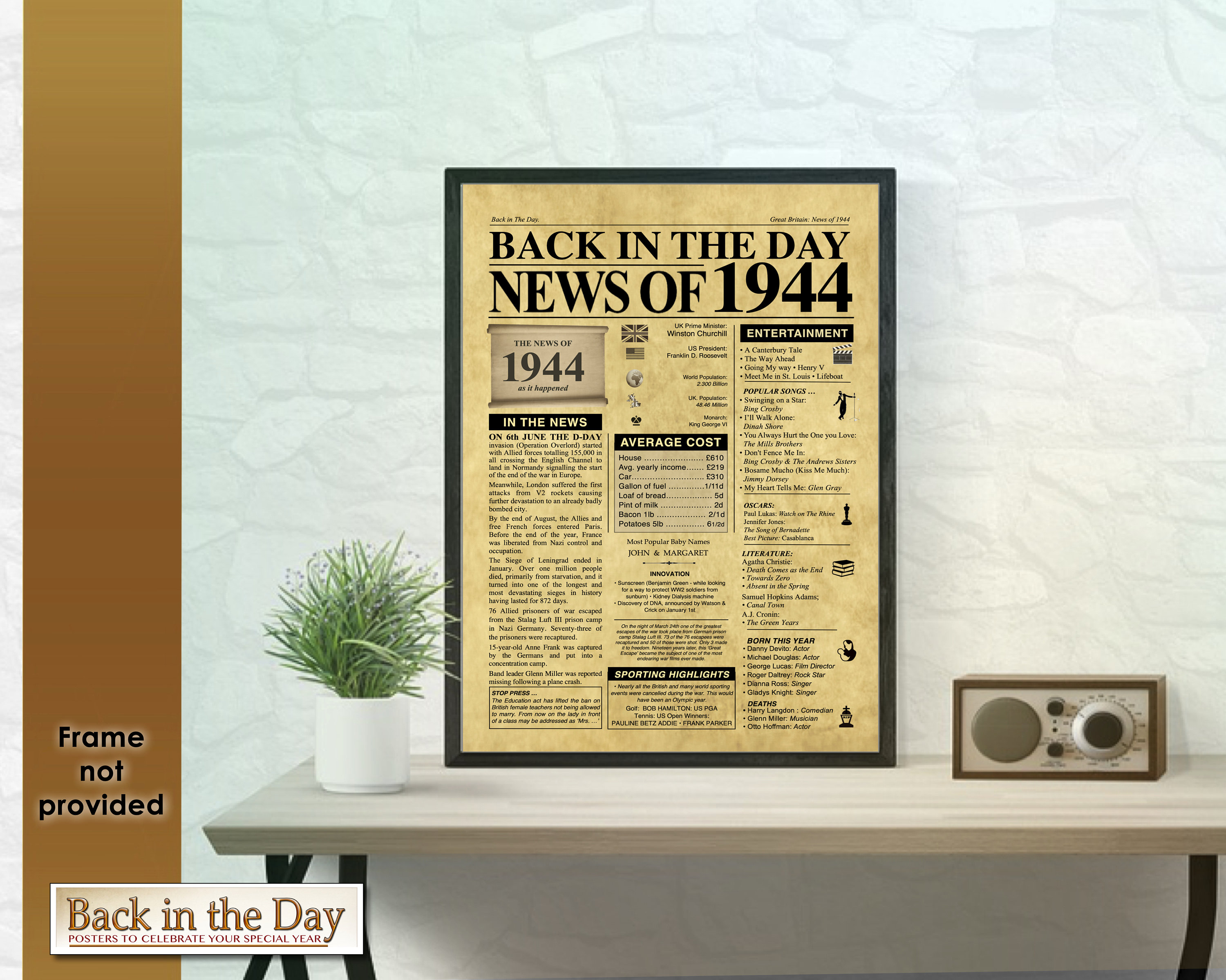 1944, Celebration News Poster, Back in the Day 1944. UK Version - Etsy