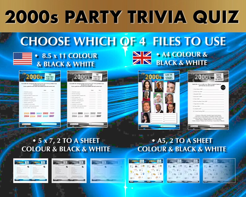 2000's Printable, Trivia Quiz Game Bundle, Instant Download, Party Gift ...