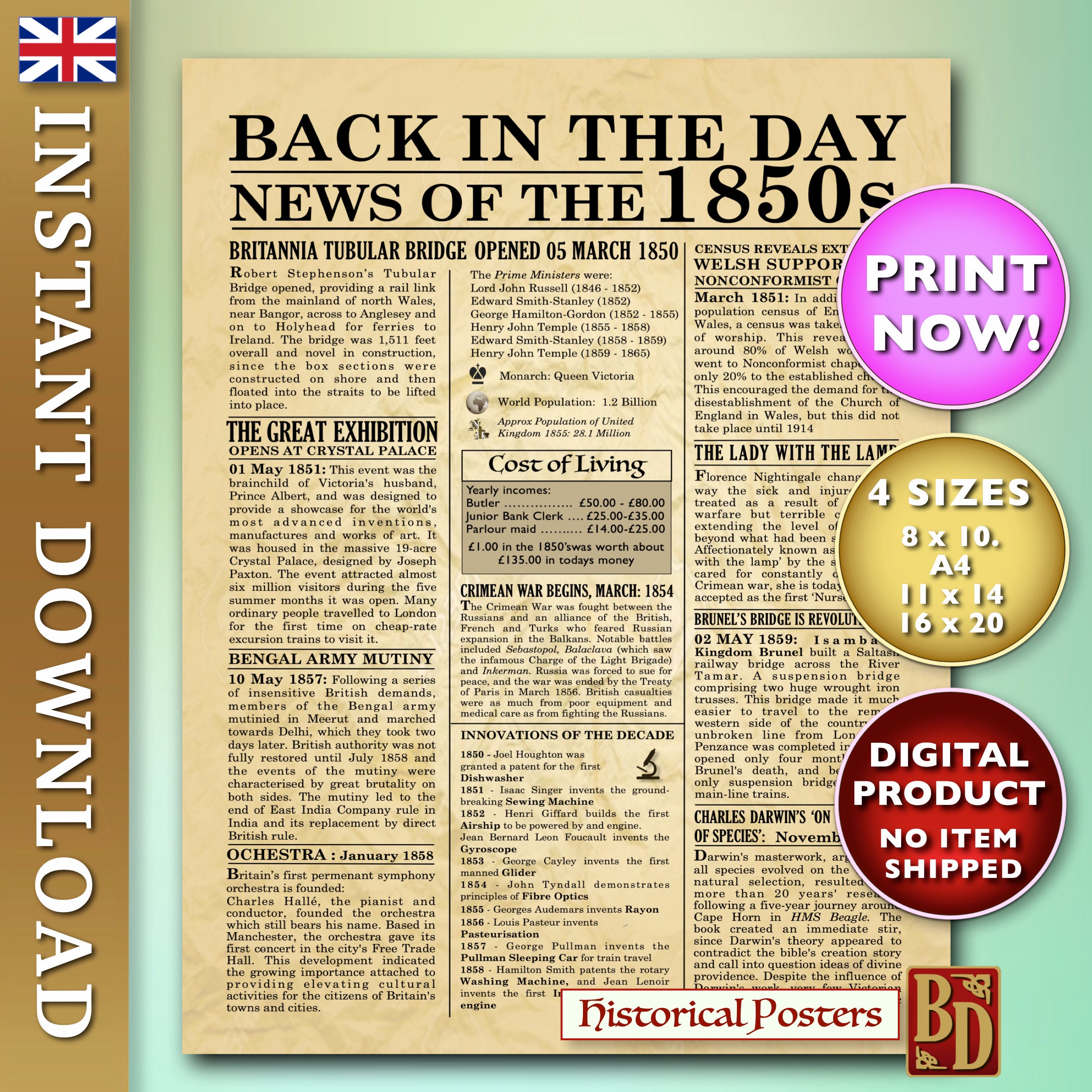 Victorian Style Newspaper, Historical News, 1850s in Britain - Etsy