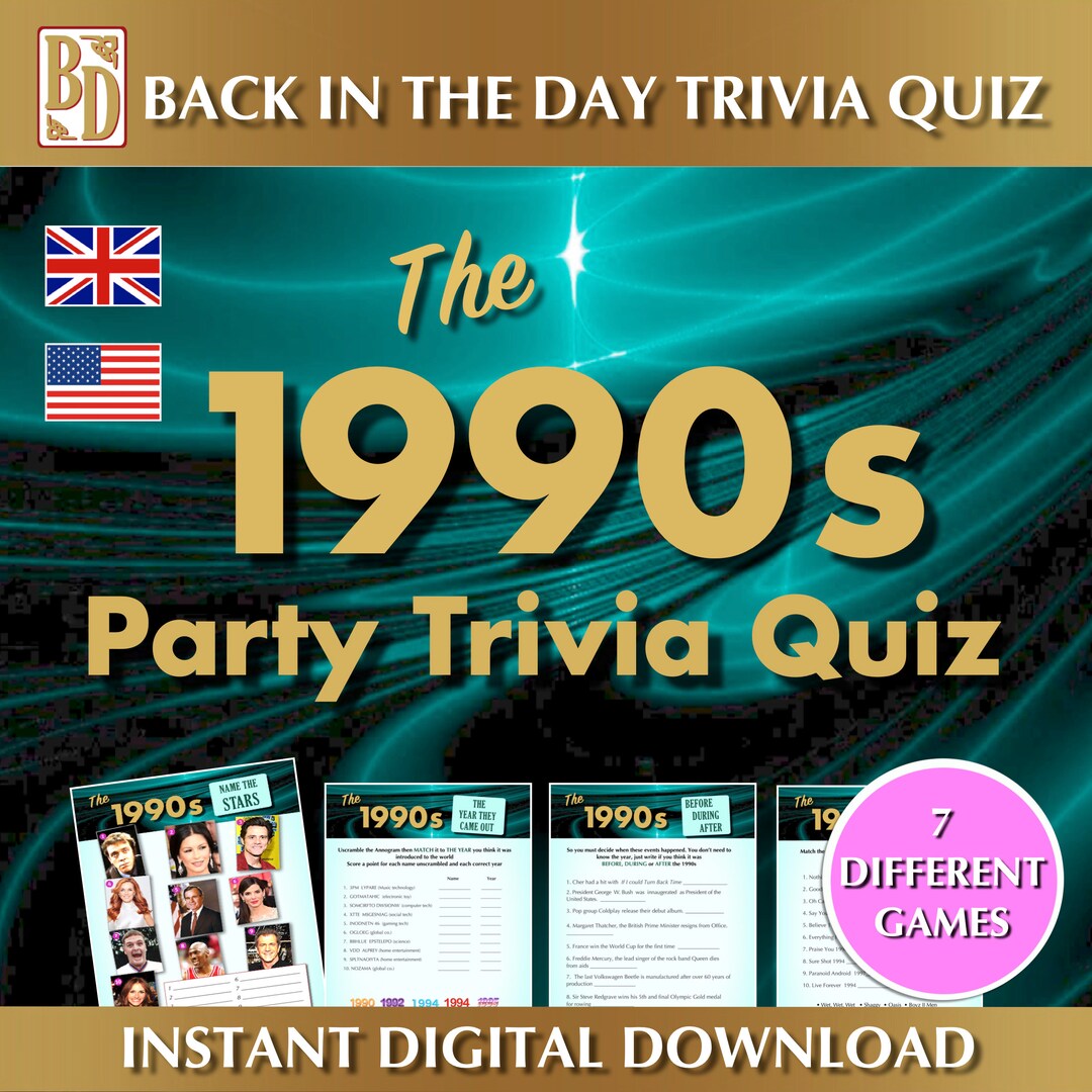 1990's Printable, Trivia Quiz Game Bundle, Instant Download, Party Gift ...