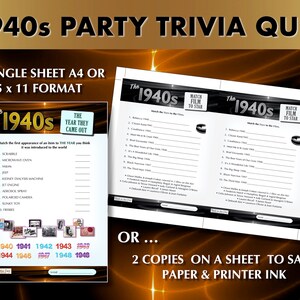 1940's Printable, Trivia Quiz Game Bundle, Instant Download, Party Gift ...