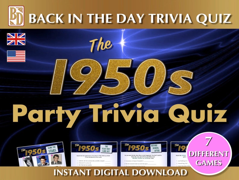 1950's Printable Trivia Quiz Game Bundle Instant - Etsy