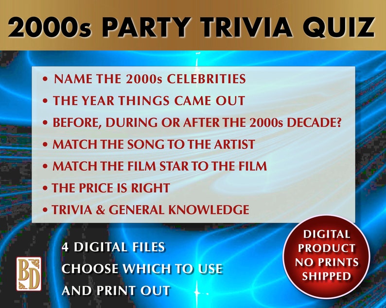 2000's Printable, Trivia Quiz Game Bundle, Instant Download, Party Gift ...