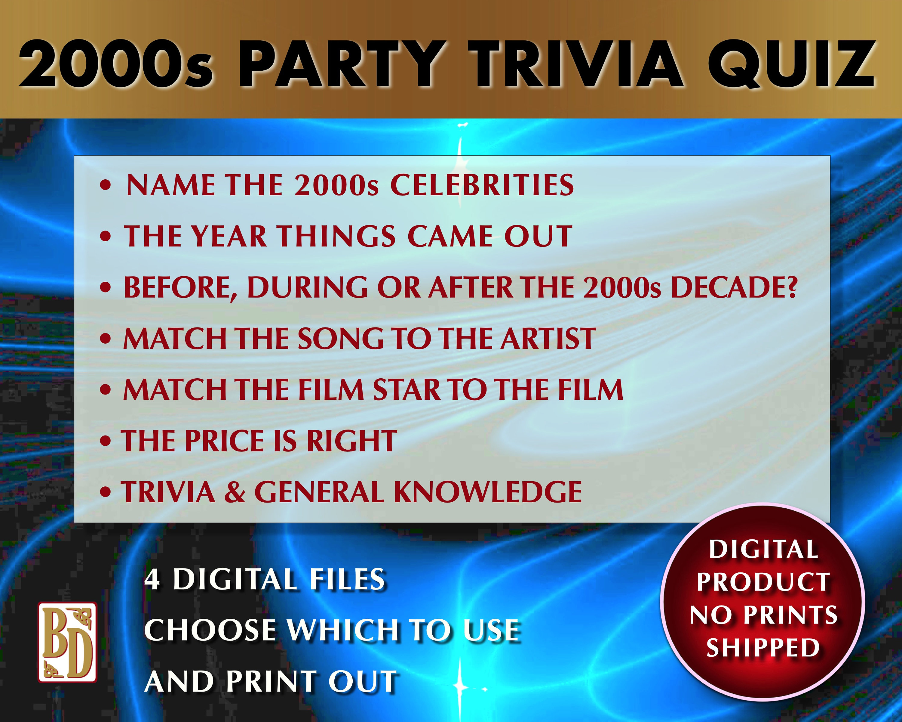 2000's Printable Trivia Quiz Game Bundle Instant - Etsy