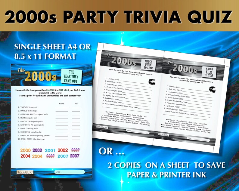 2000's Printable, Trivia Quiz Game Bundle, Instant Download, Party Gift ...