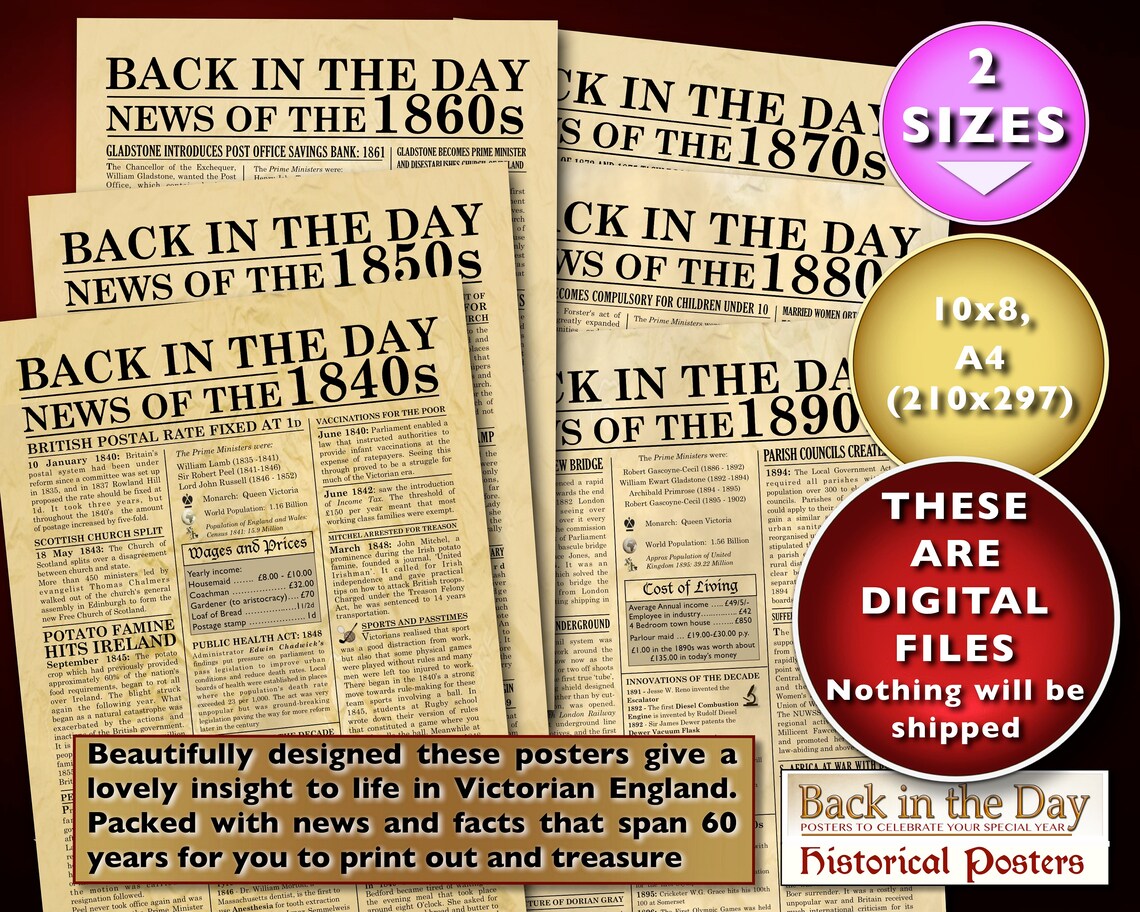 Victorian Newspaper Style Historical Posters 1840s-1890s - Etsy UK